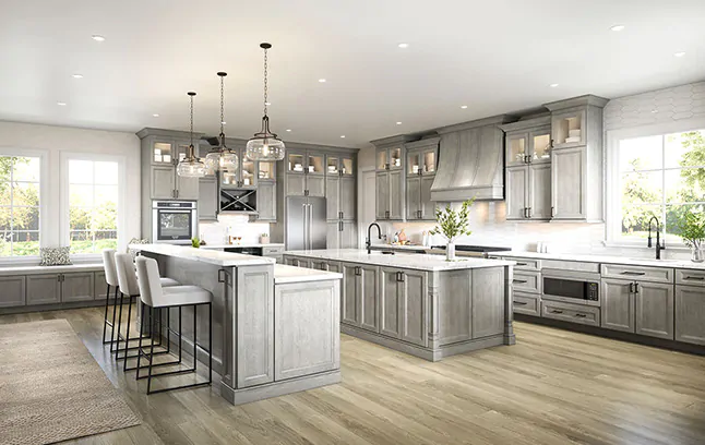 Grey wood cabinets store